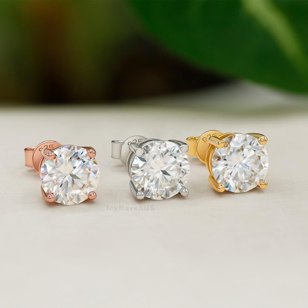 Moissanite Stud Earrings, 18k Gold Plated 925 Sterling Silver, 3.0mm-8 ...