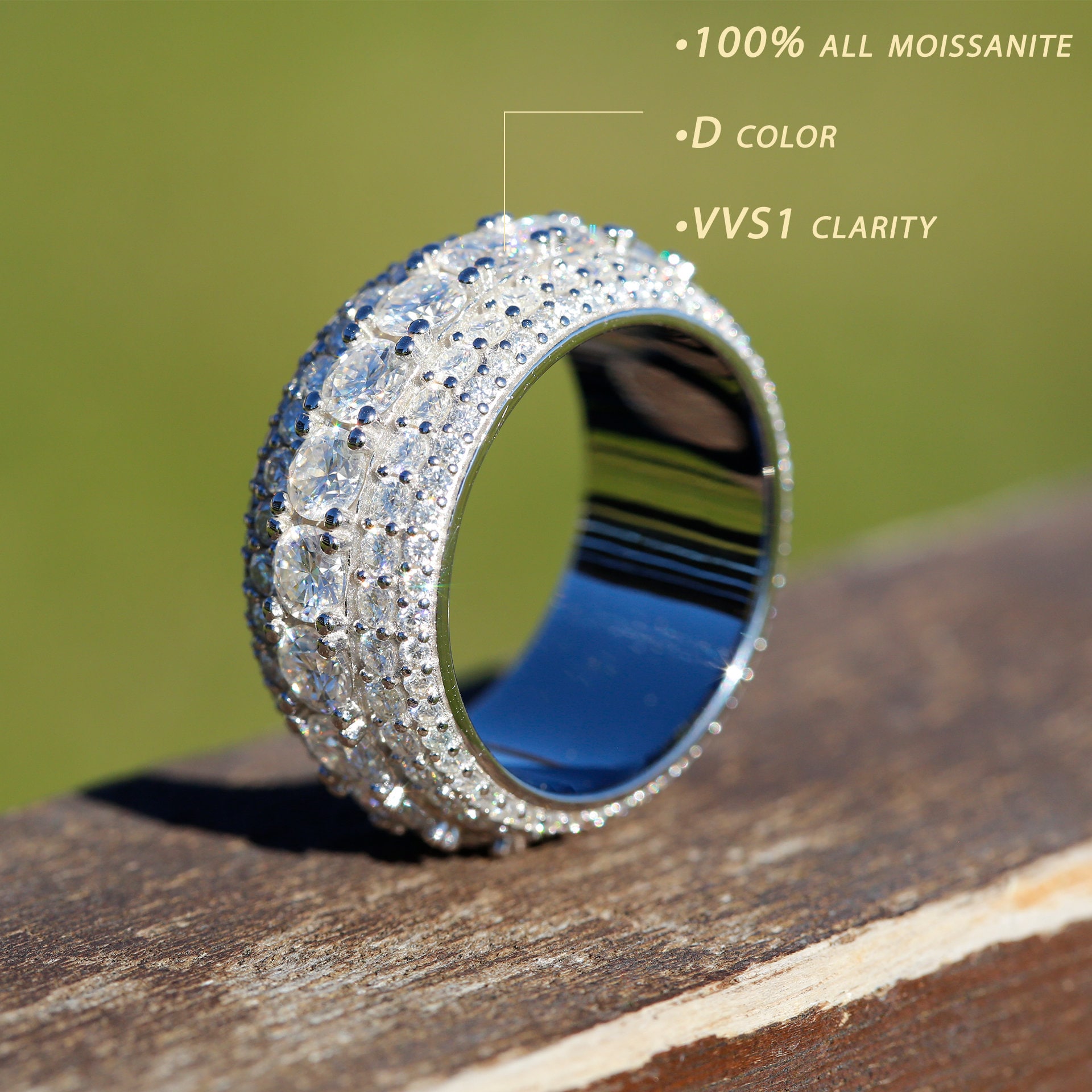 Fully ICED VVS1 Moissanite Statement Band Ring for Men, 5 Rows ...