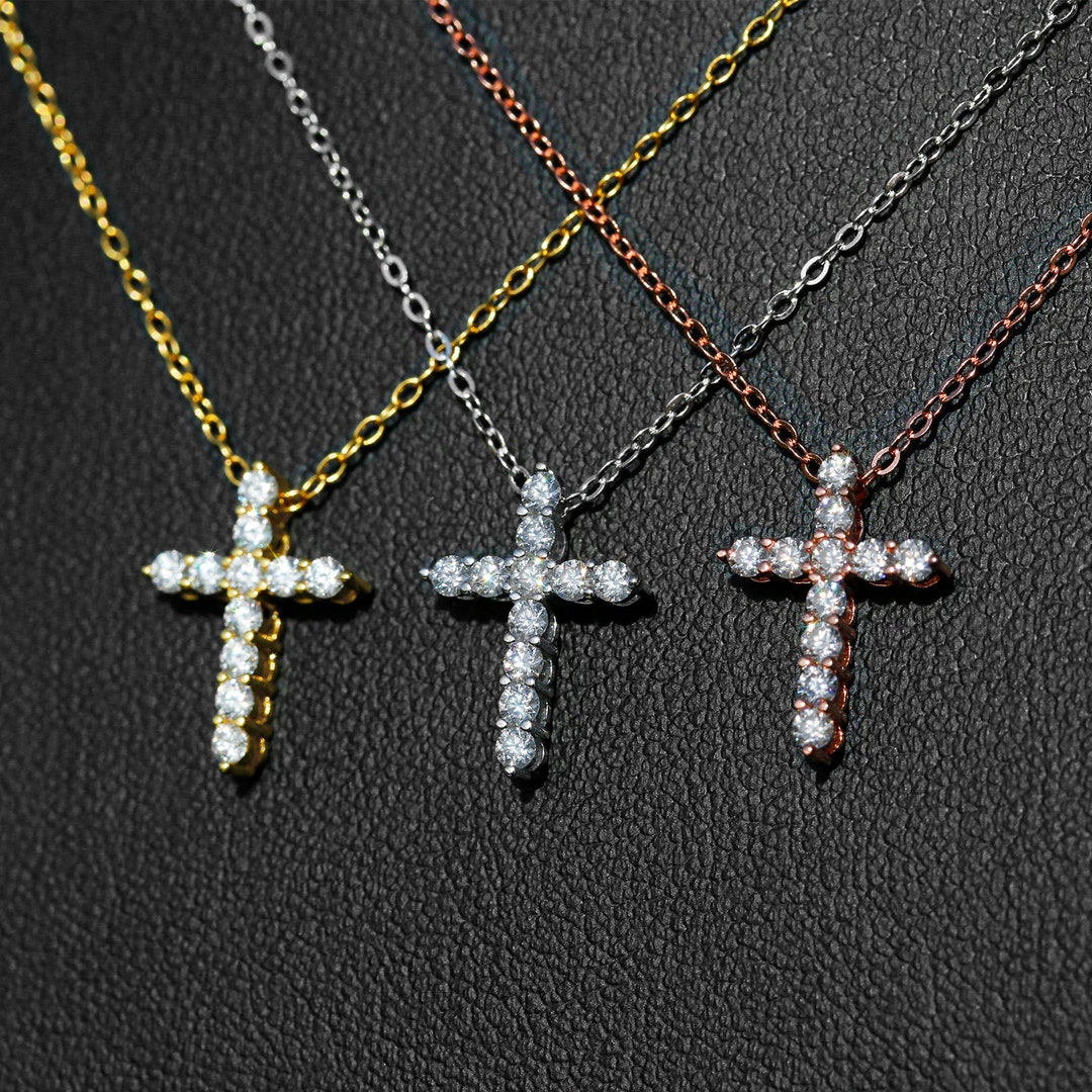 Small VVS1 Moissanite Small Cross Pendant Necklace for Women, 18k White ...