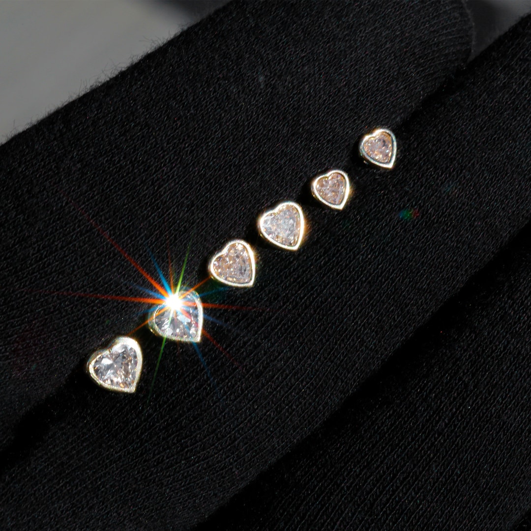 14k SOLID GOLD Heart Shape Earrings 3mm - 6mm, 14k Gold Heart Stud ...