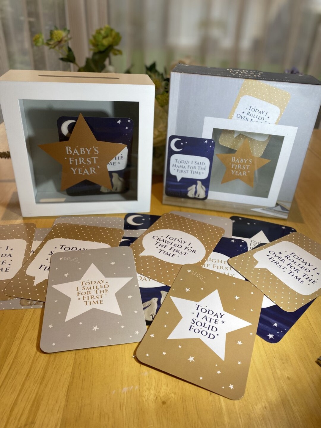 Baby's First Year Milestone Cards and Money Box - Glass Front, Card ...