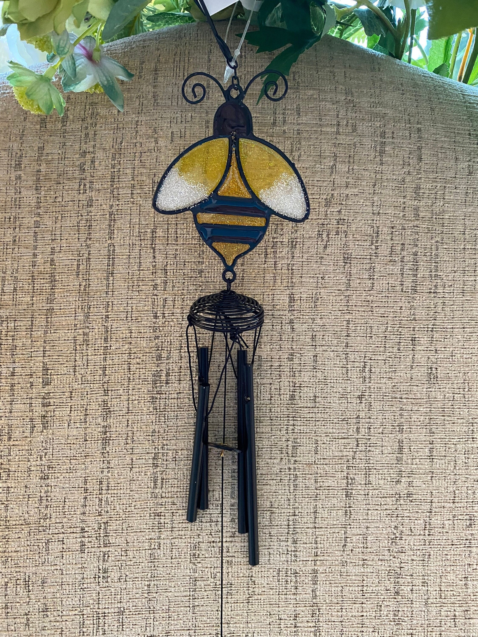 Bee Design Windchime With Sparkling Wings - Yellow and White - With ...