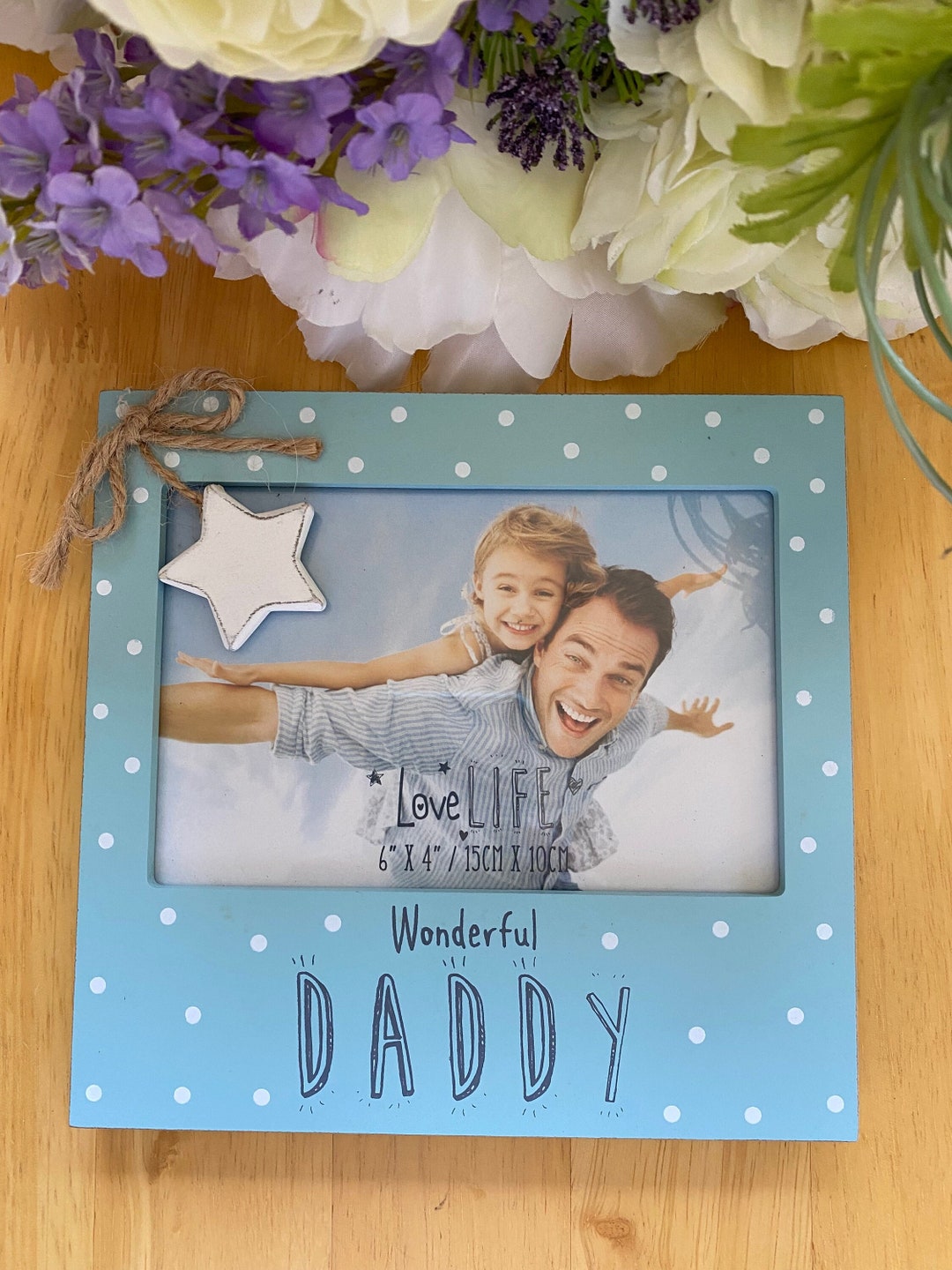 Wonderful Daddy - Blue and White Polka Dot Photo Frame With Star - Etsy