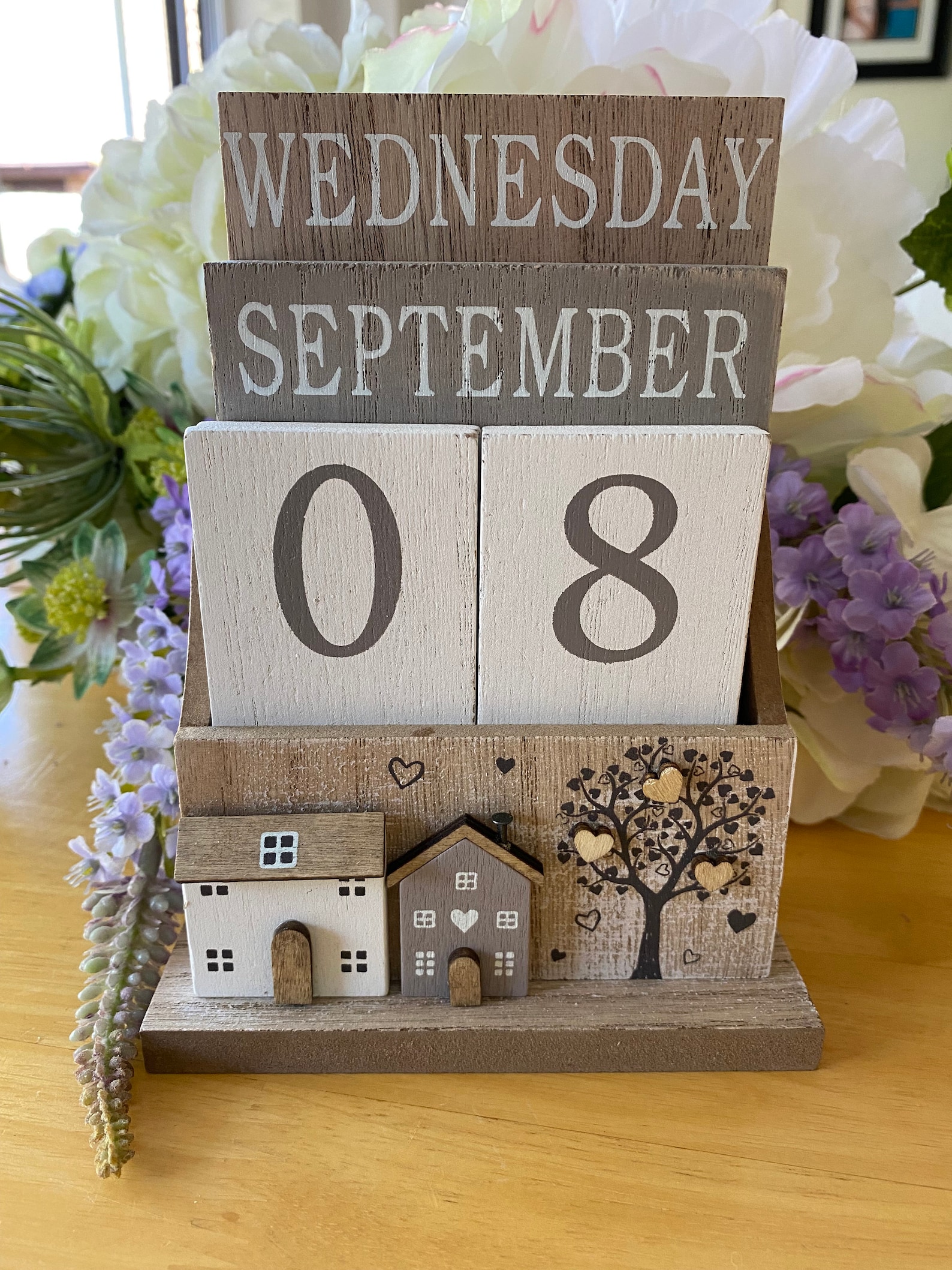 Wooden Block Perpetual Calendar With House and Tree Design - Etsy