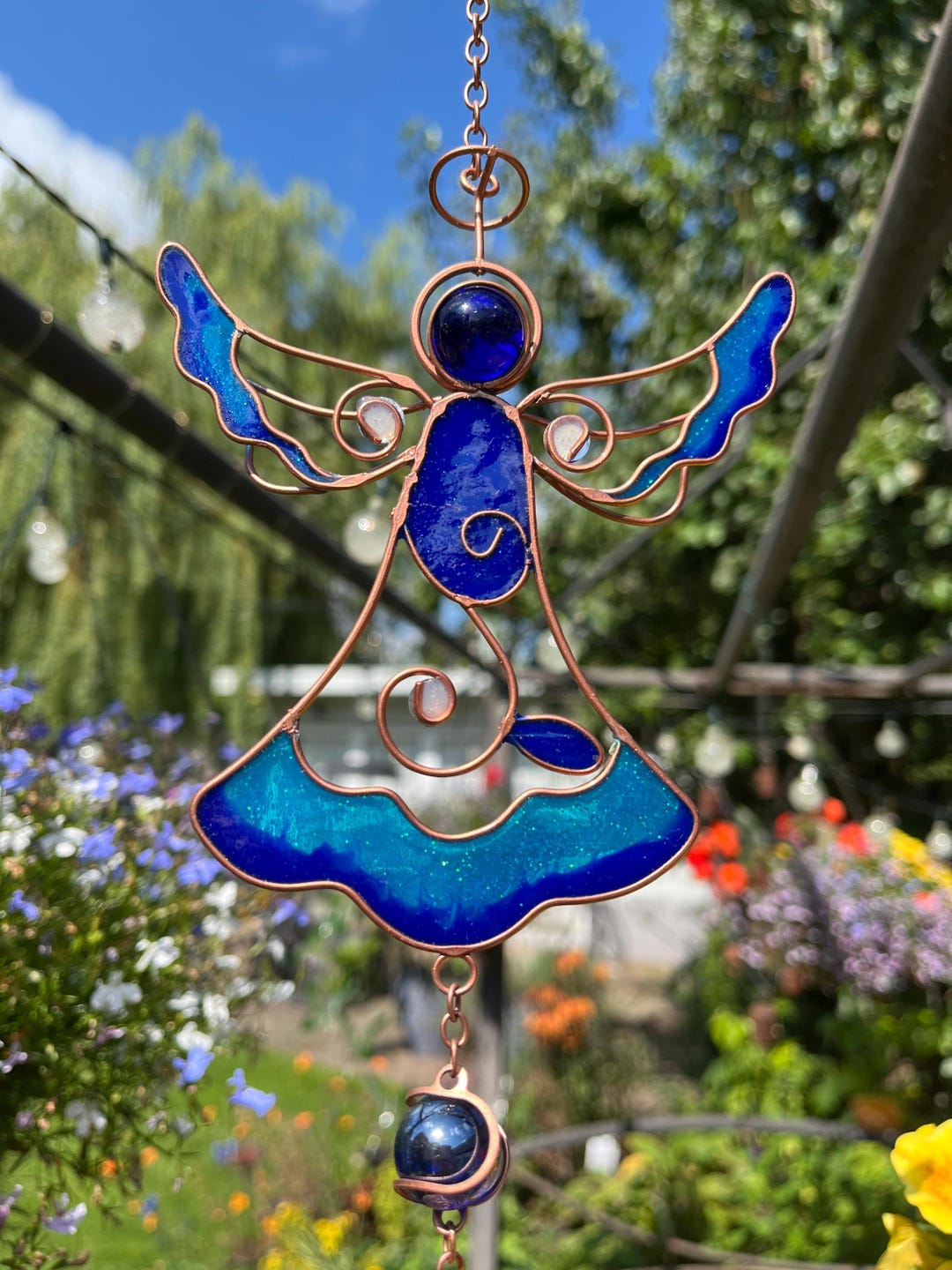 Pretty Blue and Purple Angel Windchime With Spread Wings and Soft ...