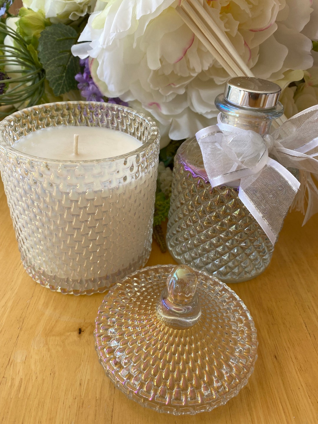 Pearlescent Raindrop Geo Clear Glass 340 Ml Candle W/matching Lid ...