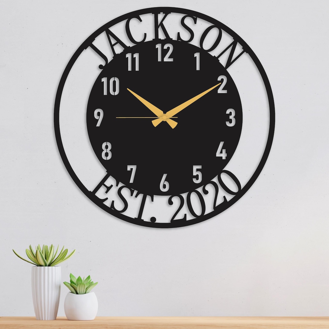 Personalized Metal Wall Clock Custom Name and EST, Custom Metal Wall ...
