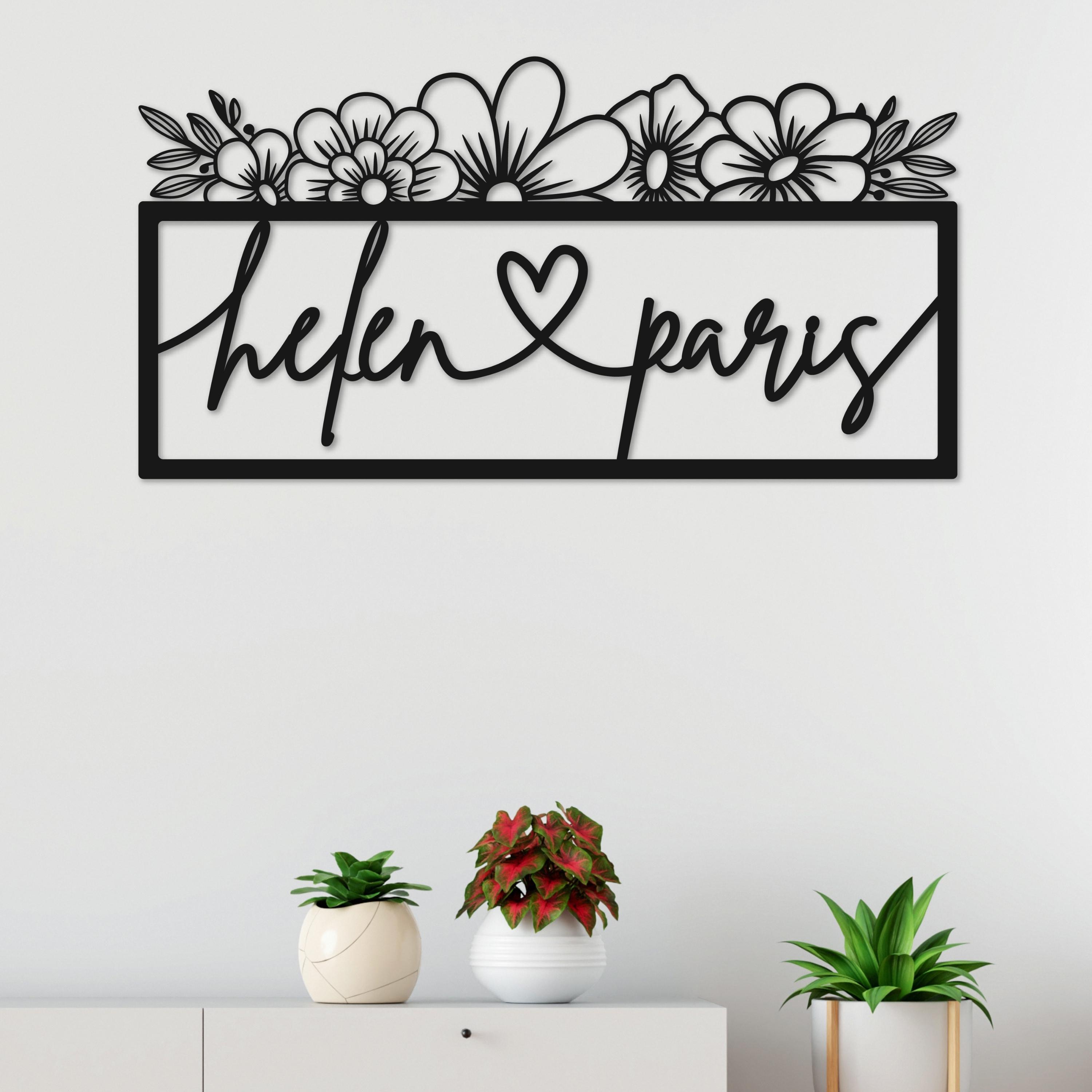 Personalized Couple Name Sign: Flowers Detailed Heart Love Sign Made of ...