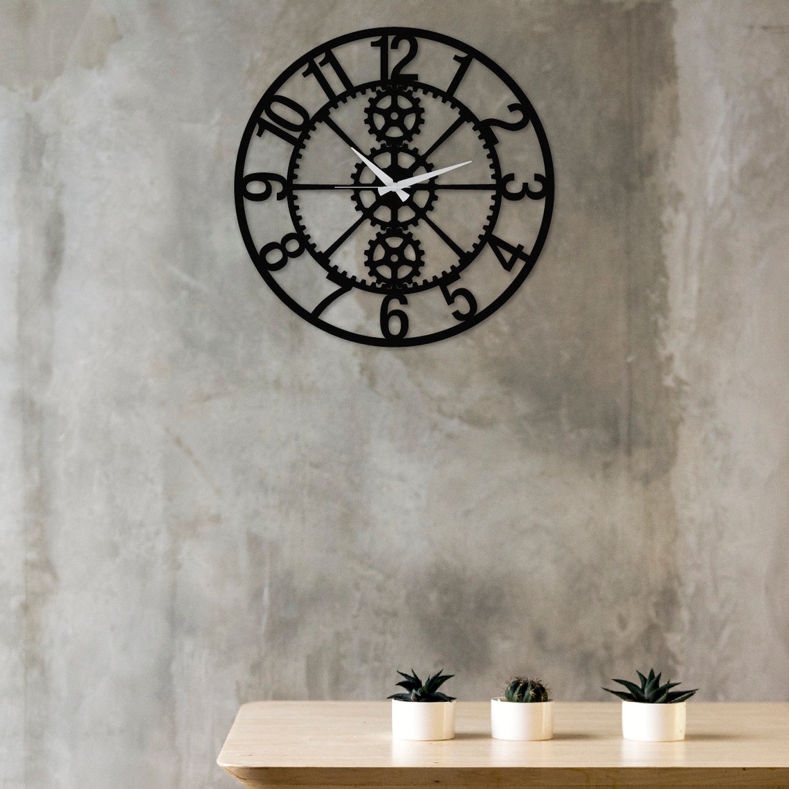 Mechanic Gears Metal Wall Clock With Numbers, Decorative Silent Clock ...