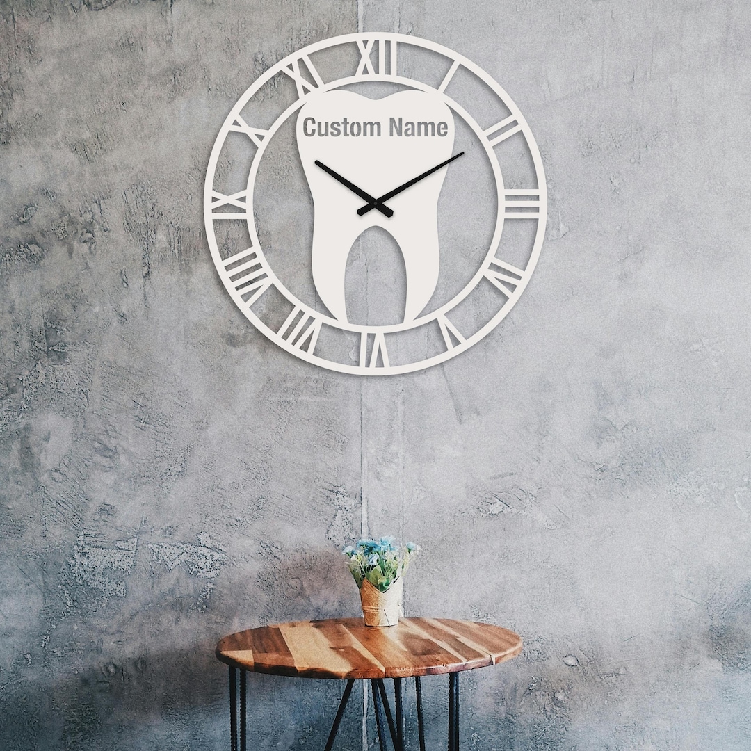 Personalized Dental Office Decor, White Metal Wall Clock for Dentist ...
