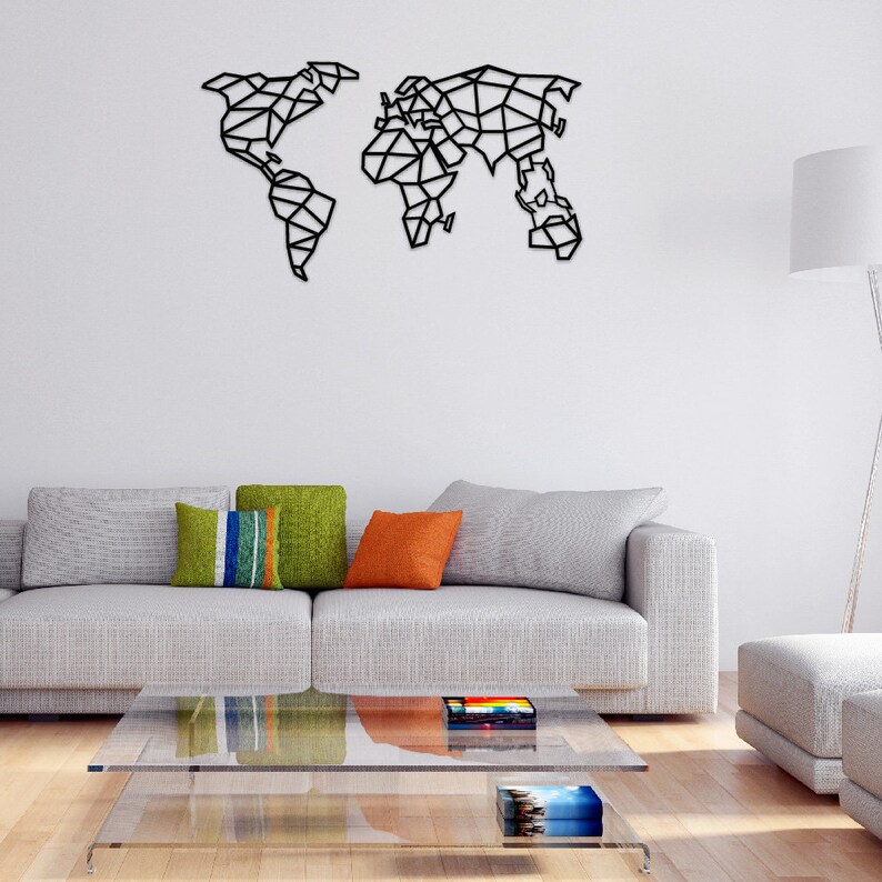 Geometric World Map Metal Wall Art 2mm 008 Thick - Etsy