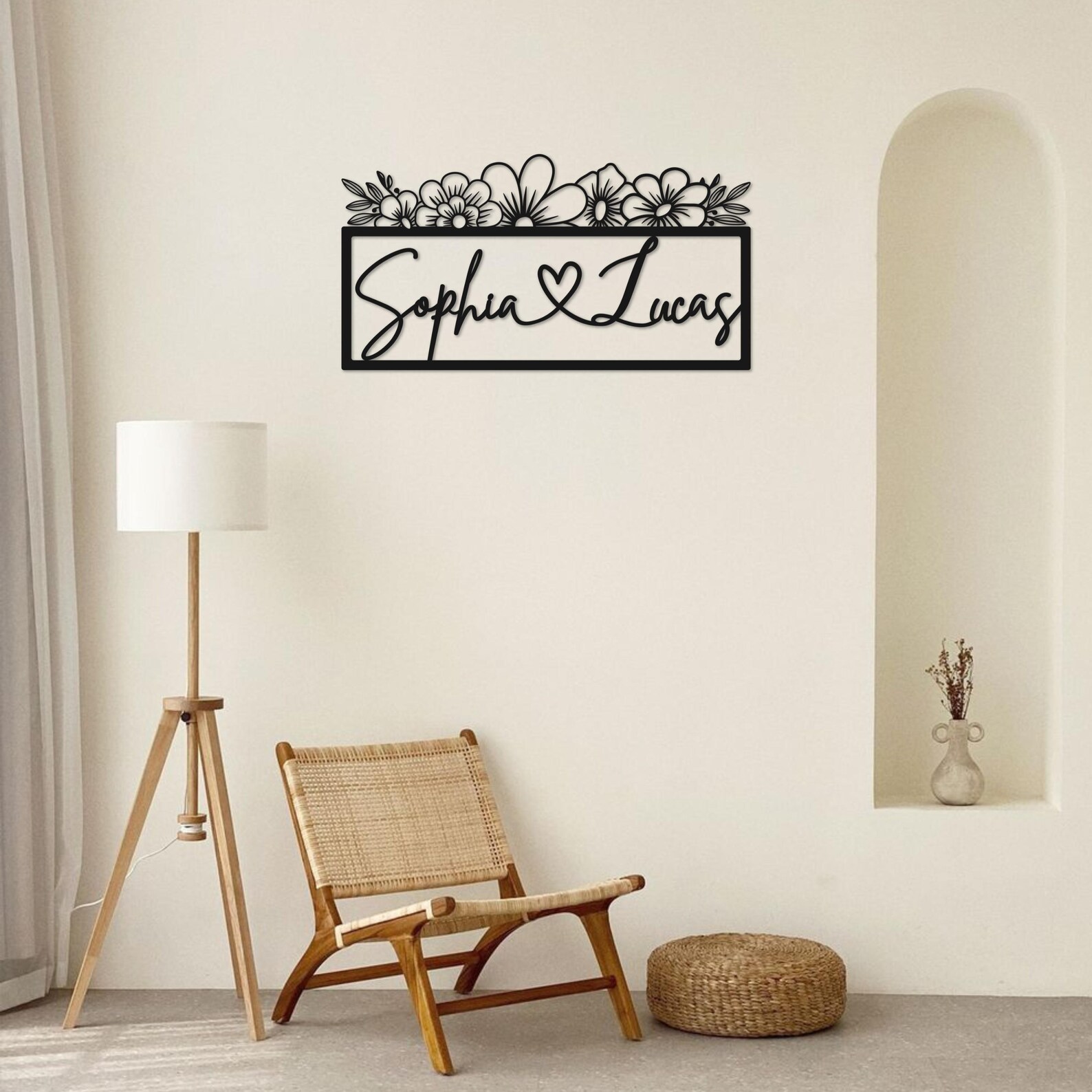 Personalized Couple Name Sign: Flowers Detailed Heart Love Sign Made of ...
