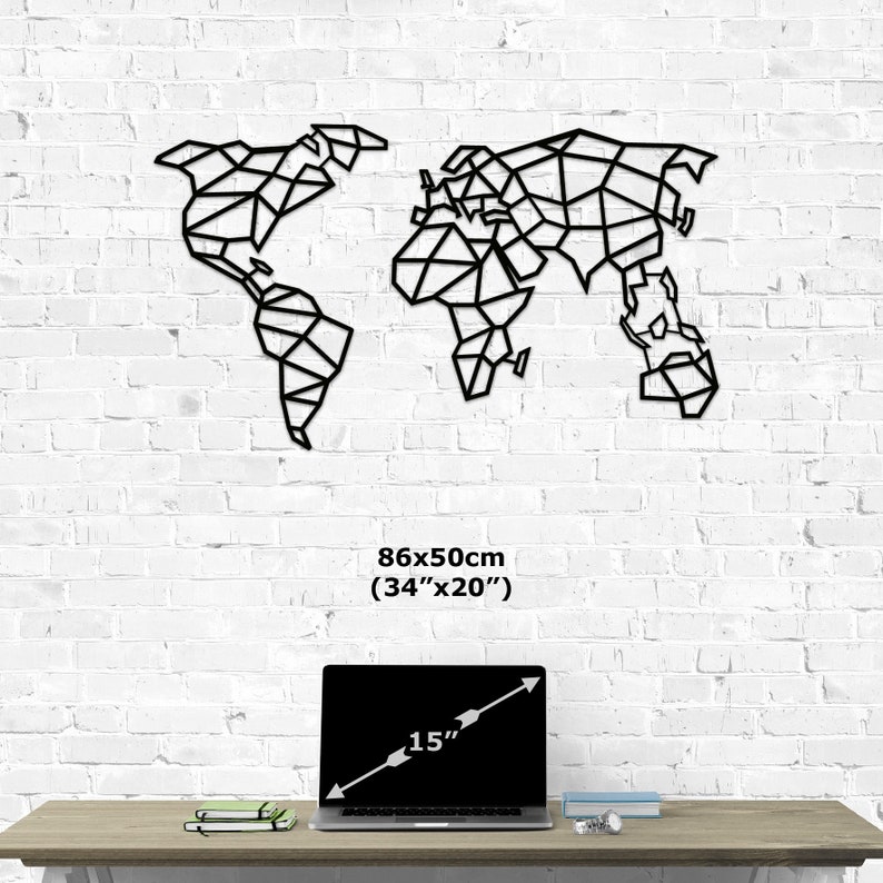 Geometric World Map Metal Wall Art 2mm 008 Thick - Etsy