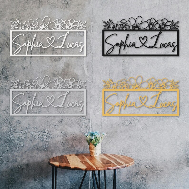 Personalized Couple Name Sign: Flowers Detailed Heart Love Sign Made of ...