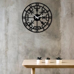 Vegvisir Metal Wall Clock, Vikings Pattern Metal Wall Clocks, Viking ...
