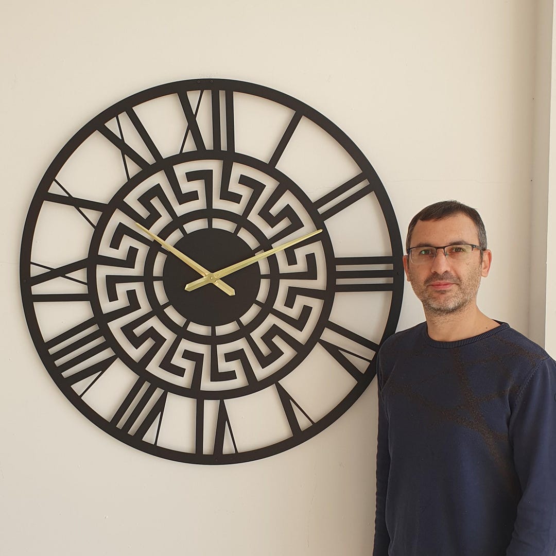 Large Metal Wall Clock With Ancient Roman Pattern Called Greek Key ...