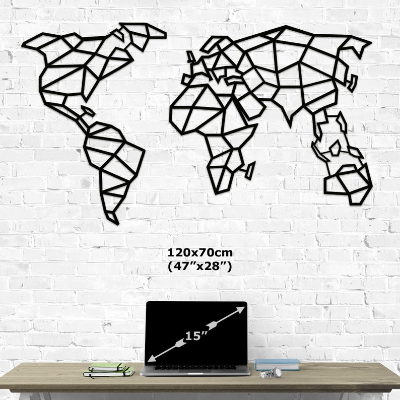 Geometric World Map Metal Wall Art 2mm 008 Thick - Etsy