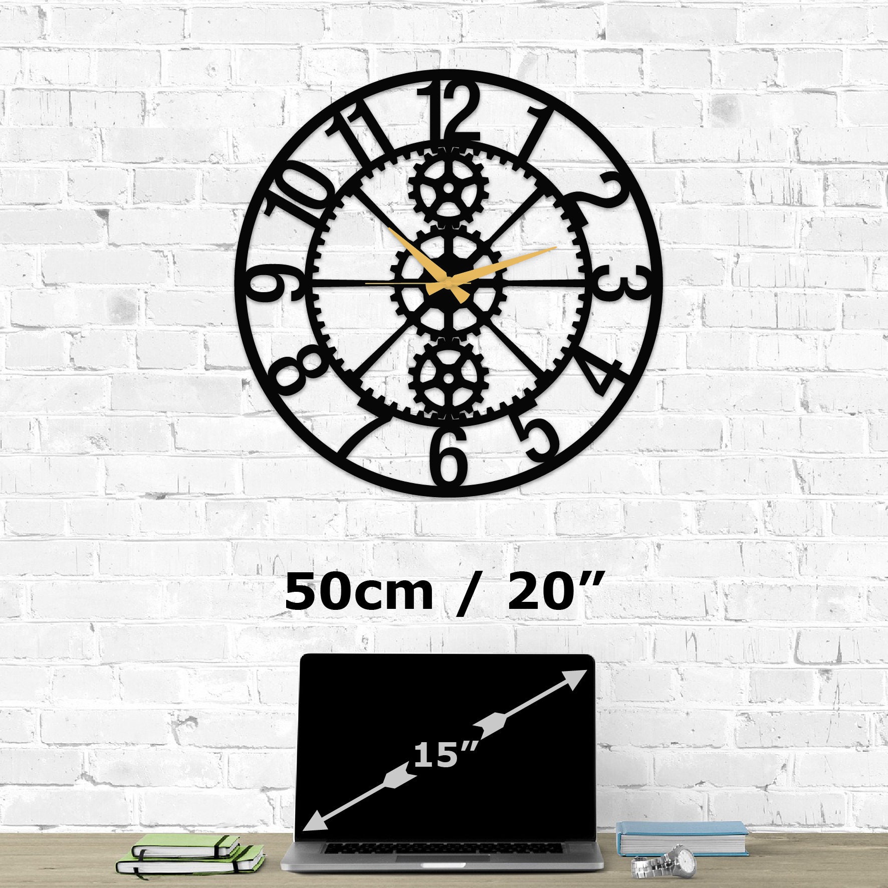 Mechanic Gears Metal Wall Clock With Numbers, Decorative Silent Clock ...