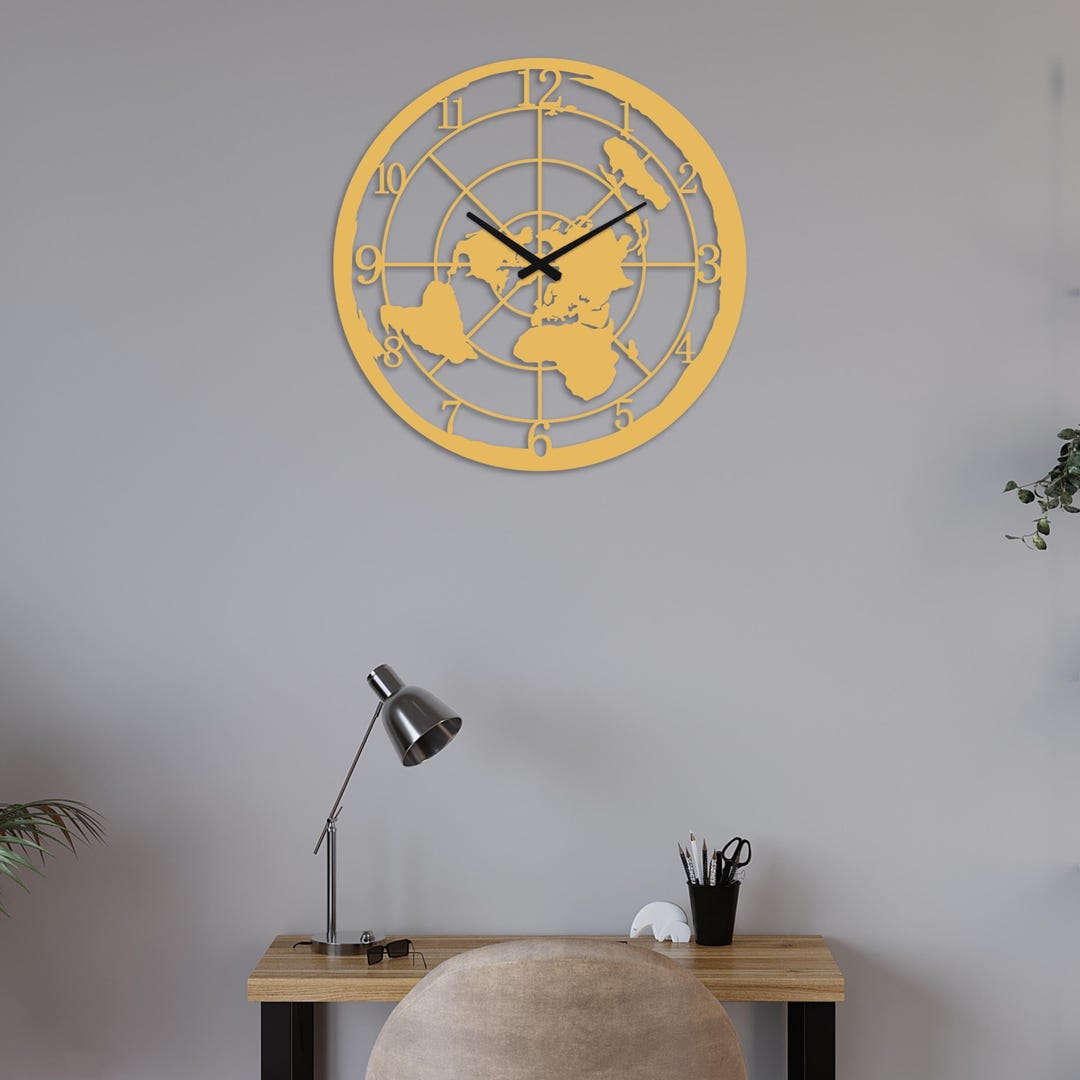 Gold Flat Earth Metal Wall Clock: Azimuthal Sign for Flat Earthers - Etsy