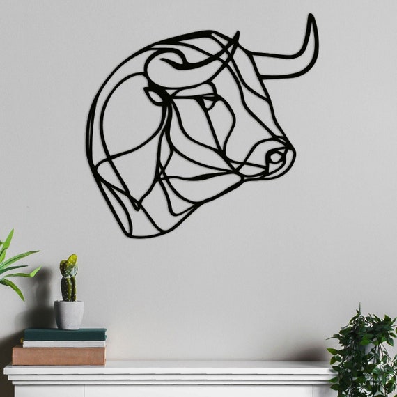 Bull Head Metal Wall Art Line Drawing Wall Accessories Laser - Etsy
