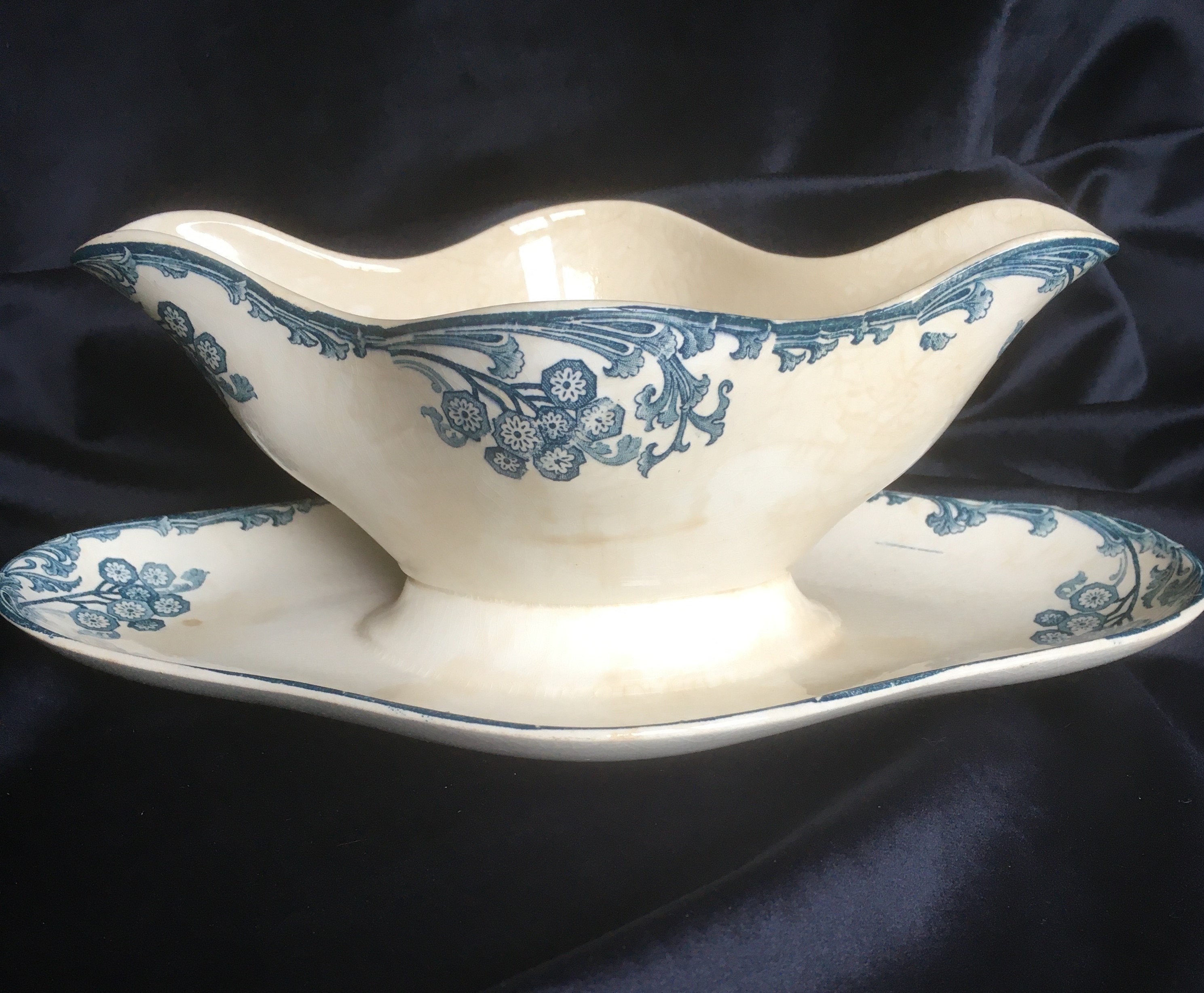 French Vintage Saucier With Attached Under Plate 1900's - Etsy