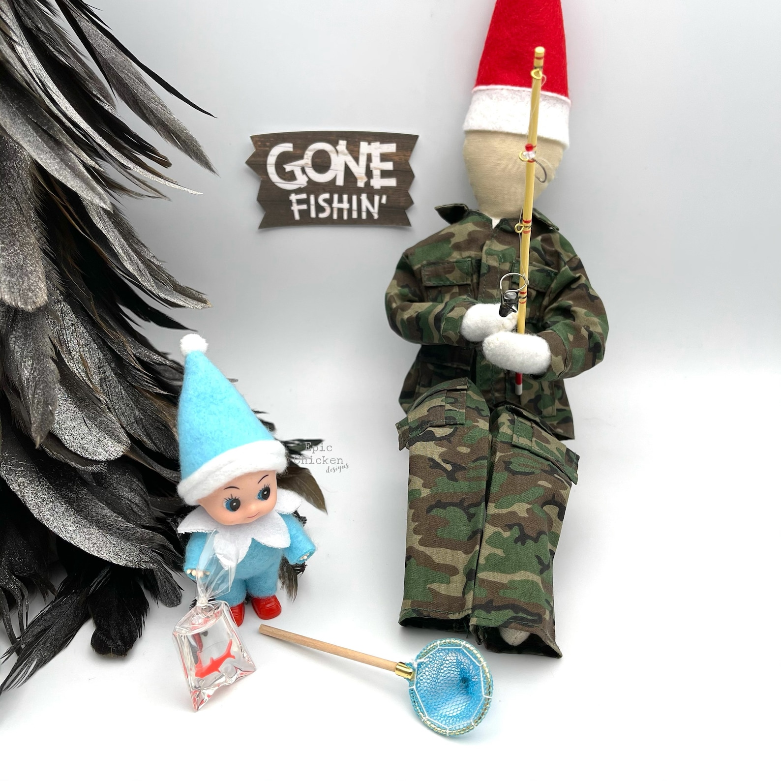 Gone Fishing Elf Scene with Fishing Pole Fishing Net Fish & | Etsy