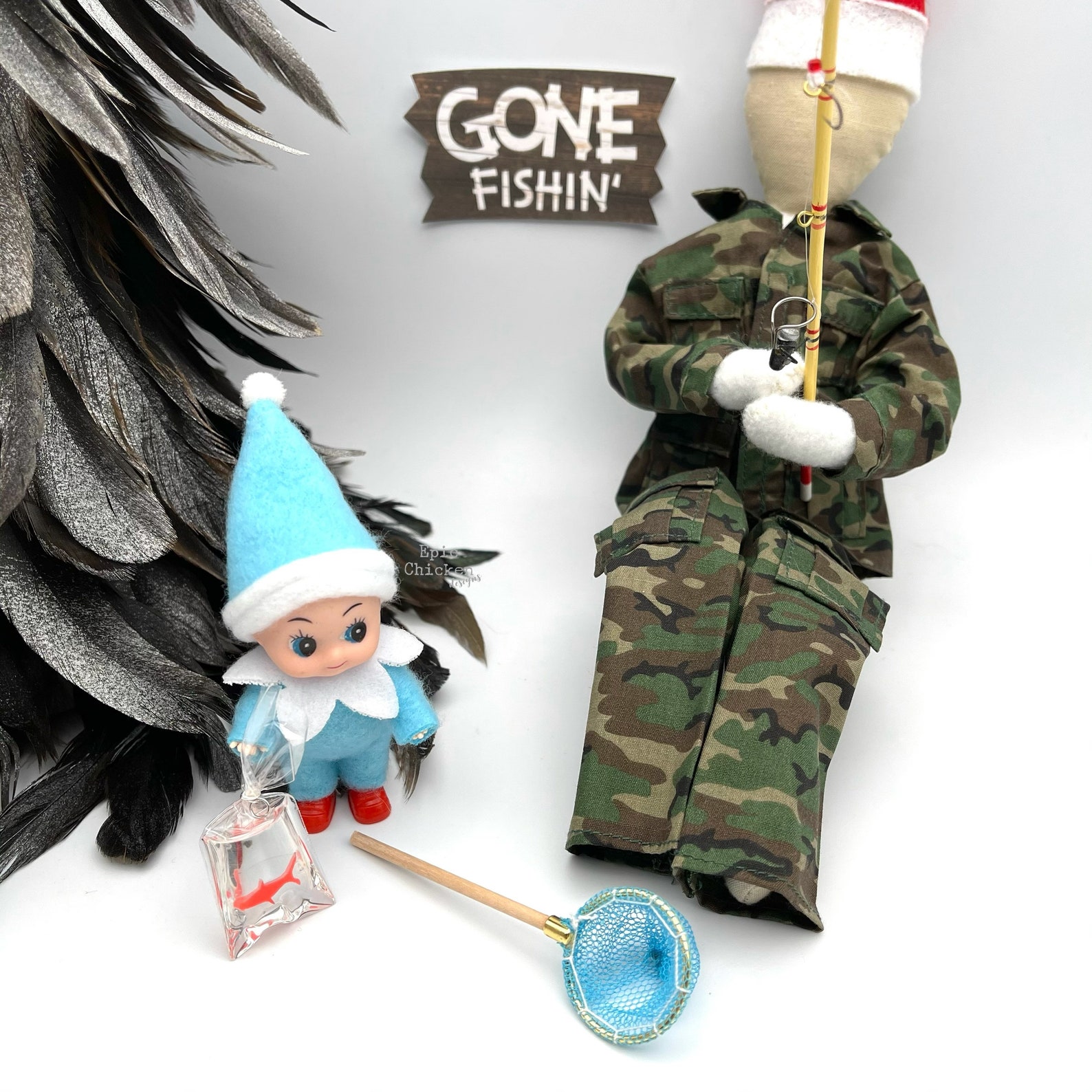 Gone Fishing Elf Scene With Fishing Pole Fishing Net Fish & - Etsy