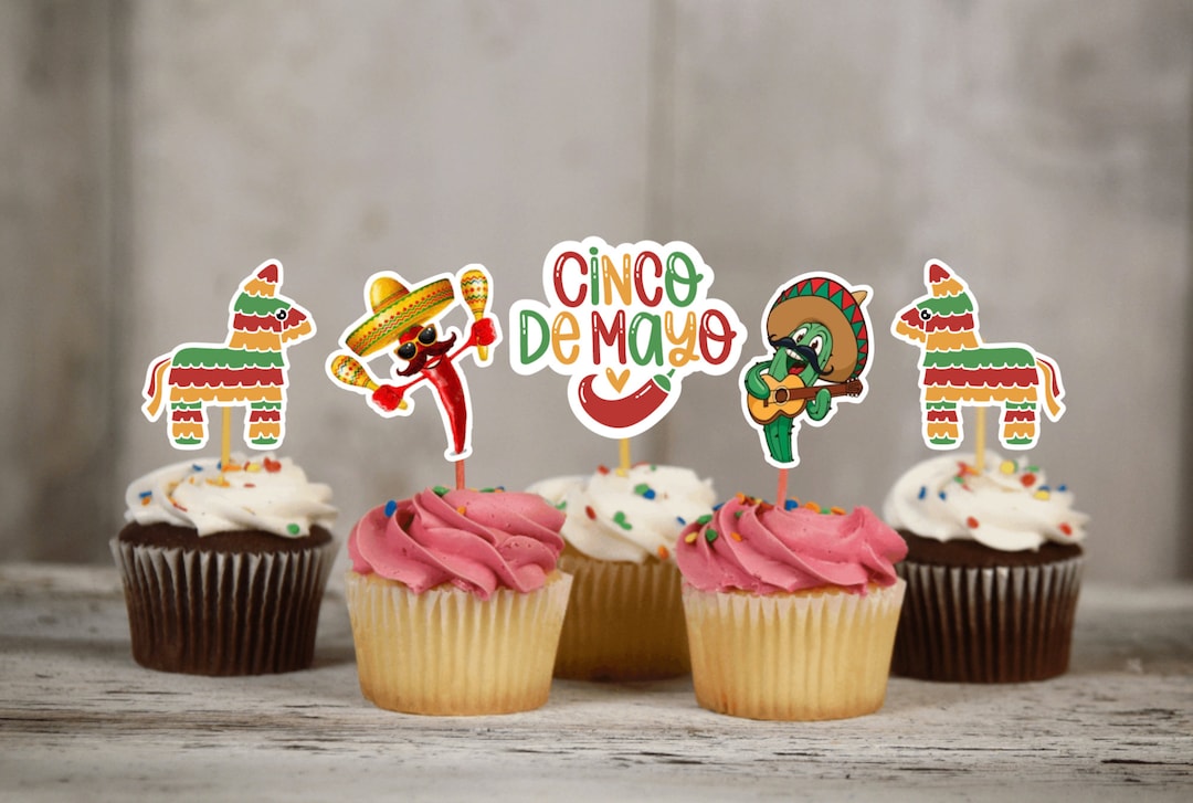 Cinco De Mayo Cupcake Toppers | Pinata | Cactus | Red Pepper | Cinco De ...