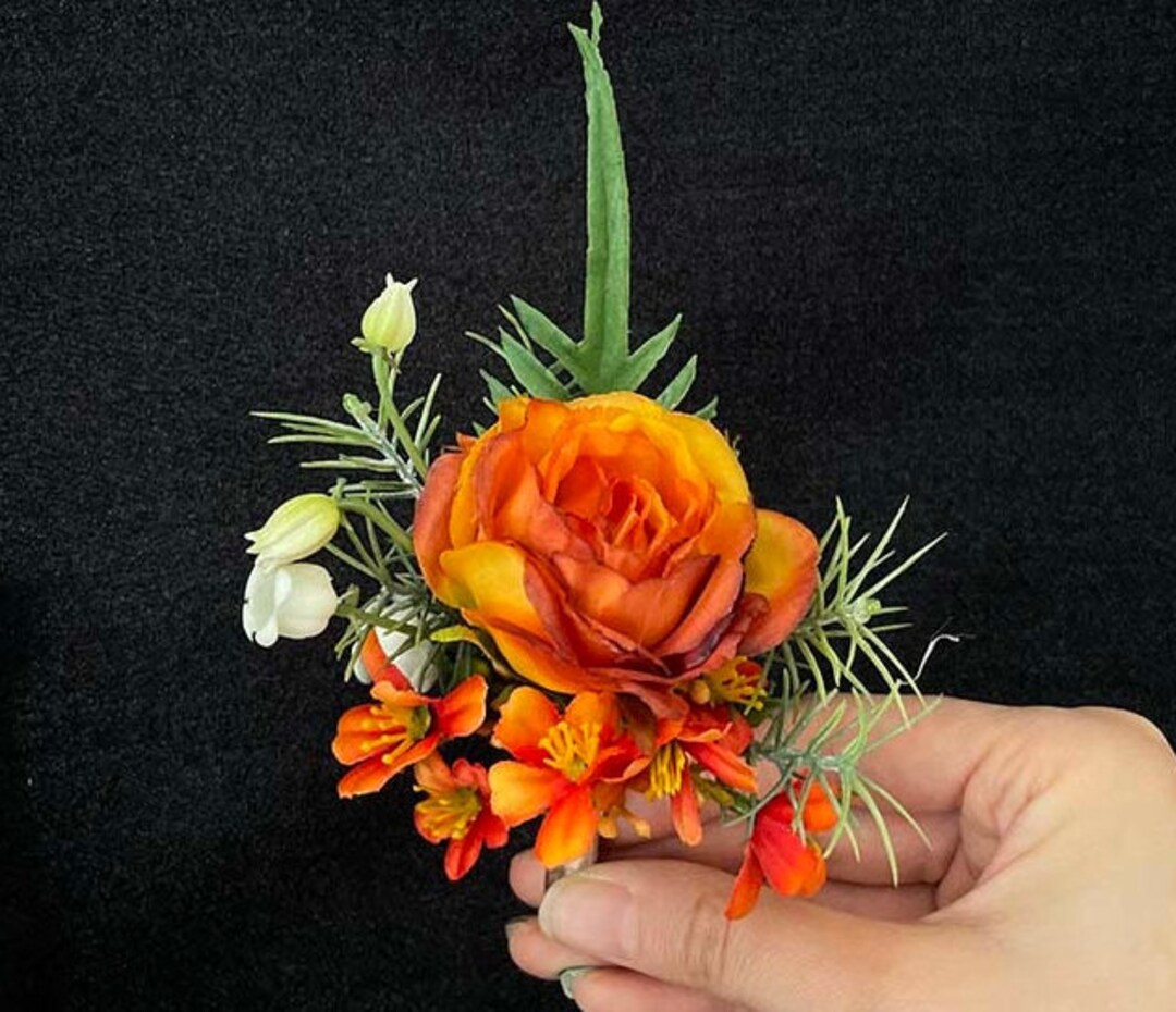 Design Orange Rose Flower Boutonniere Groom's Boutonniere Corsage ...