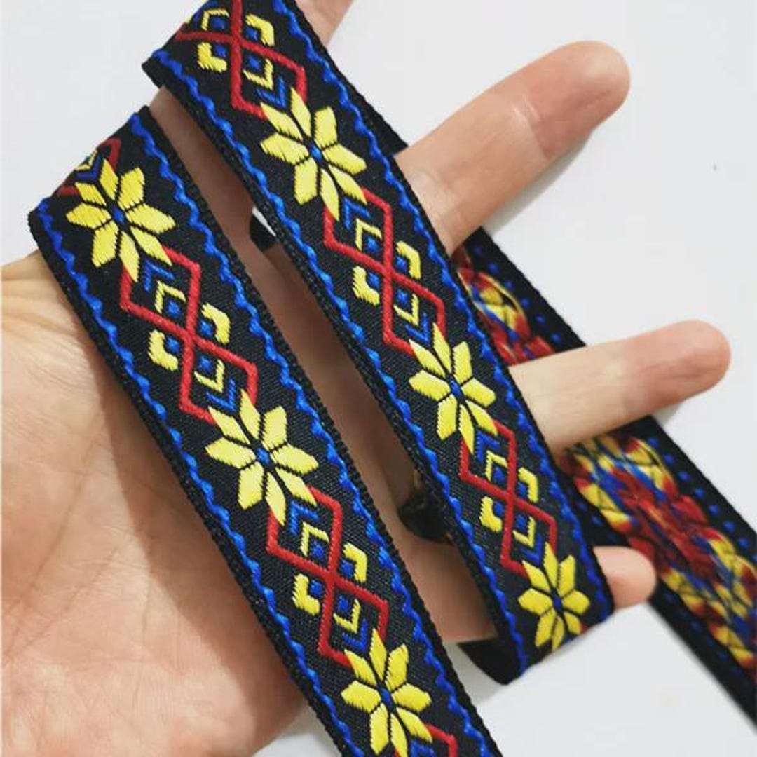 National Flower Embroidery 2.5cm Woven Braided Border Sewing Lace Band ...