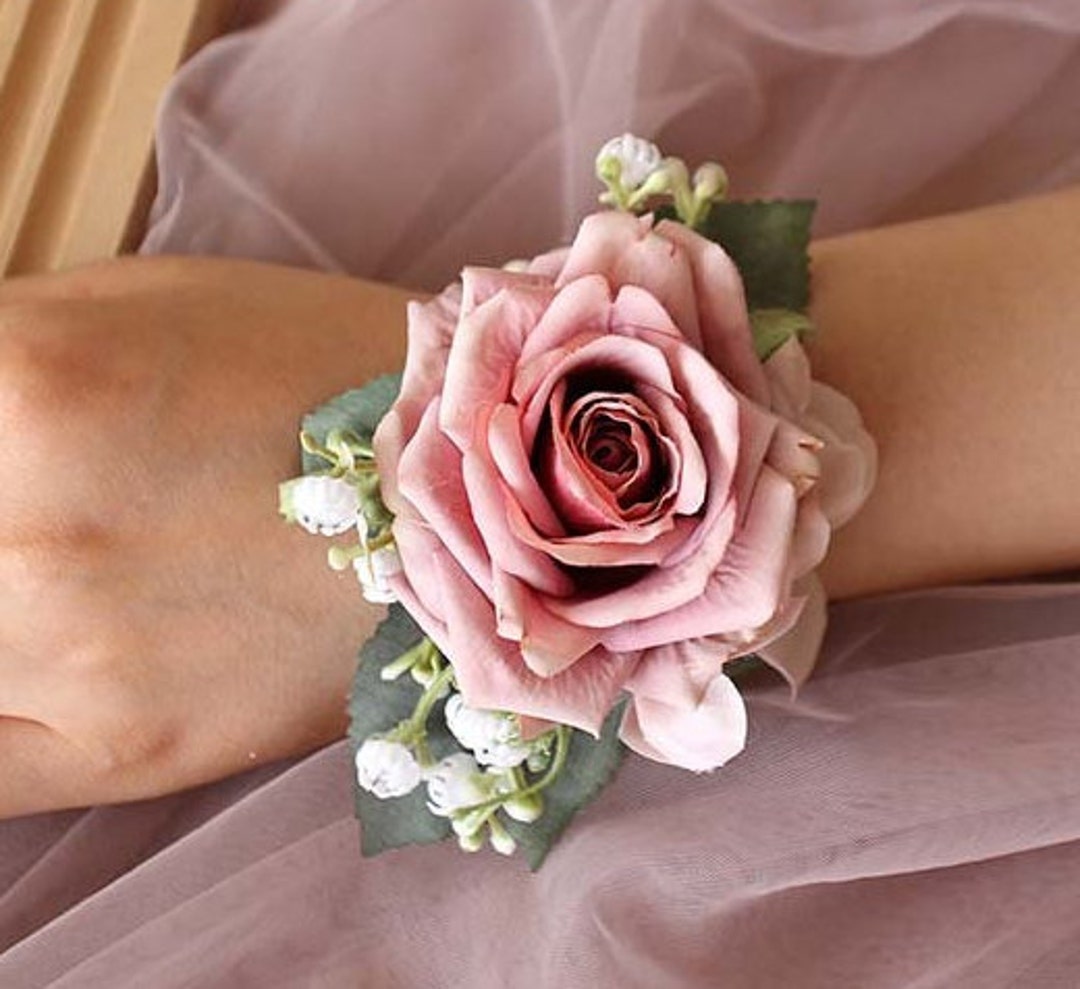 Huge Pink Rose Design Bracelet Bridesmaid Romantic Wrist Corsage Flower ...