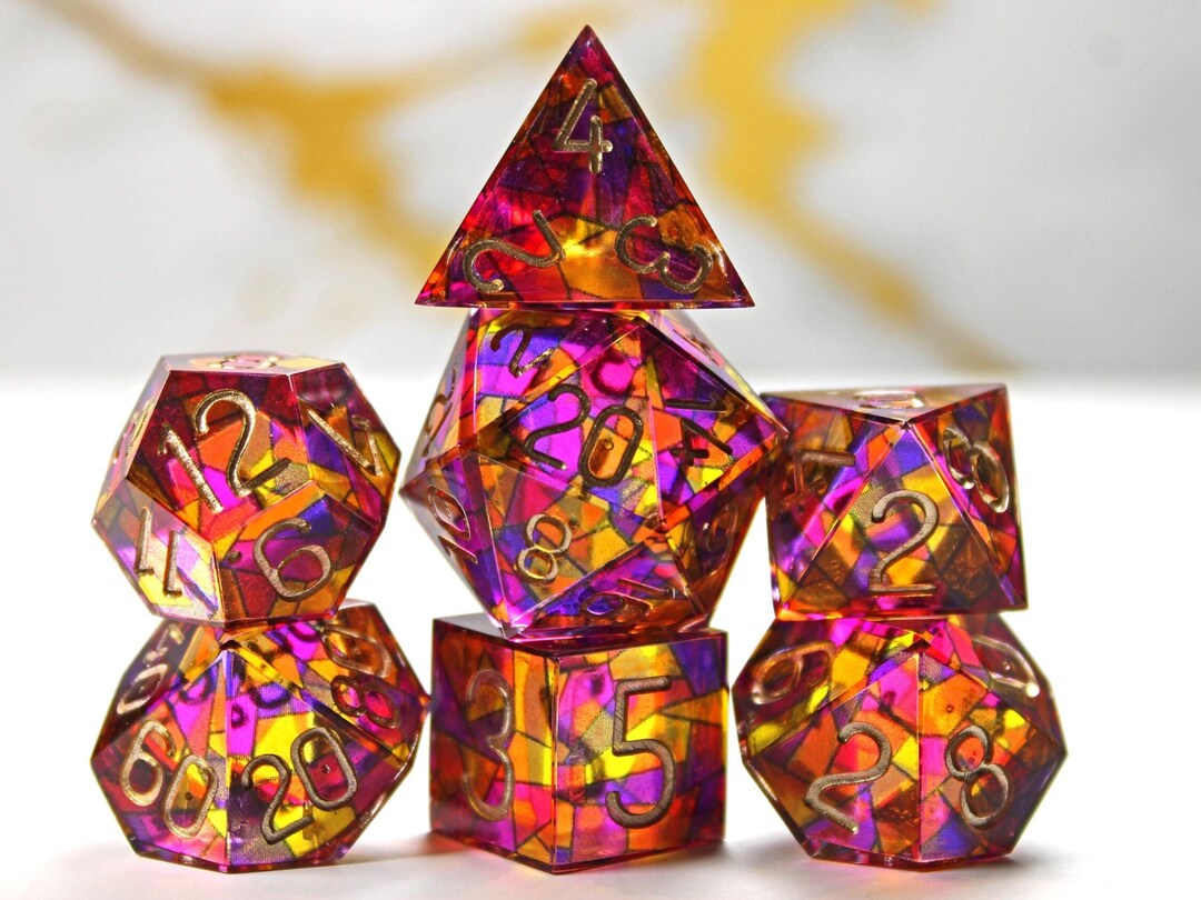 PRE-ORDER - Sunset Mosaic - Stained Glass Style Handmade Dice Set Sharp ...