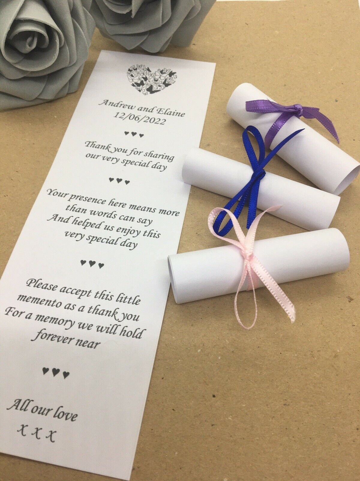 50 X Personalised Wedding Scrolls Mini Favours Thank You Gift Table ...