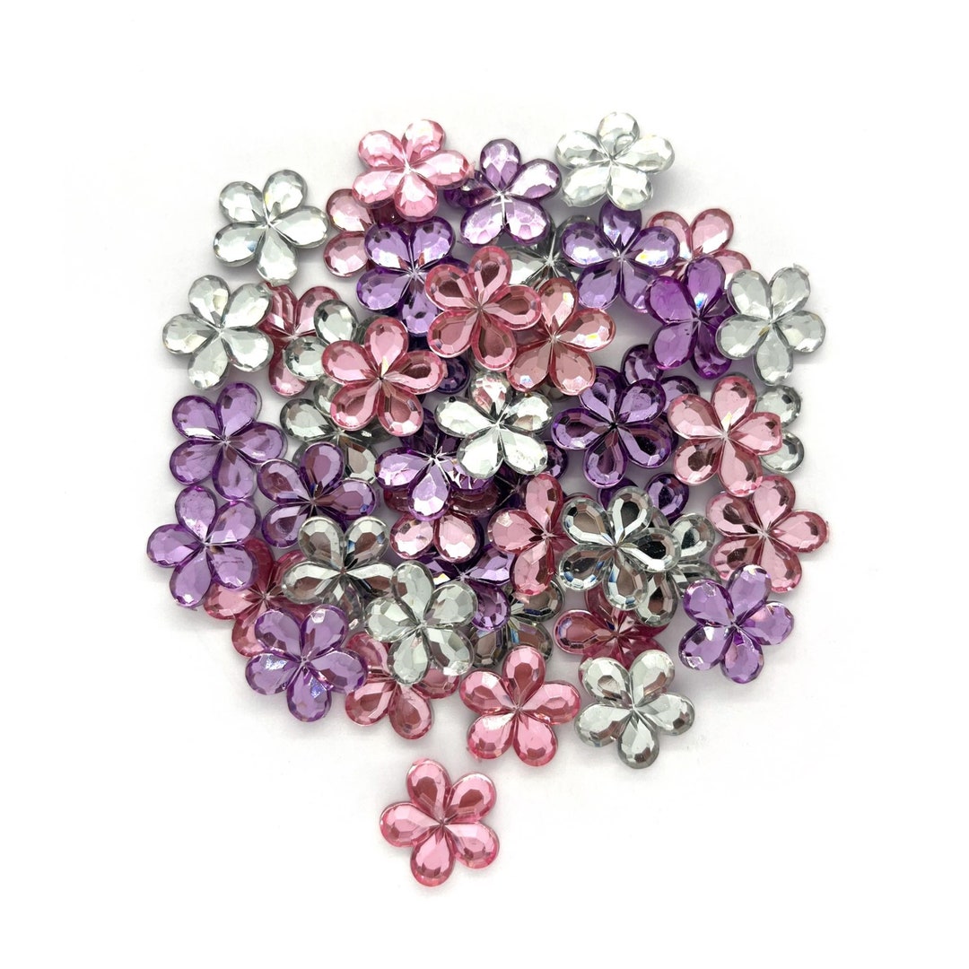 100 X 15mm Flower Gems Crystal Flat Back Cabochon Facet Acrylic Craft ...