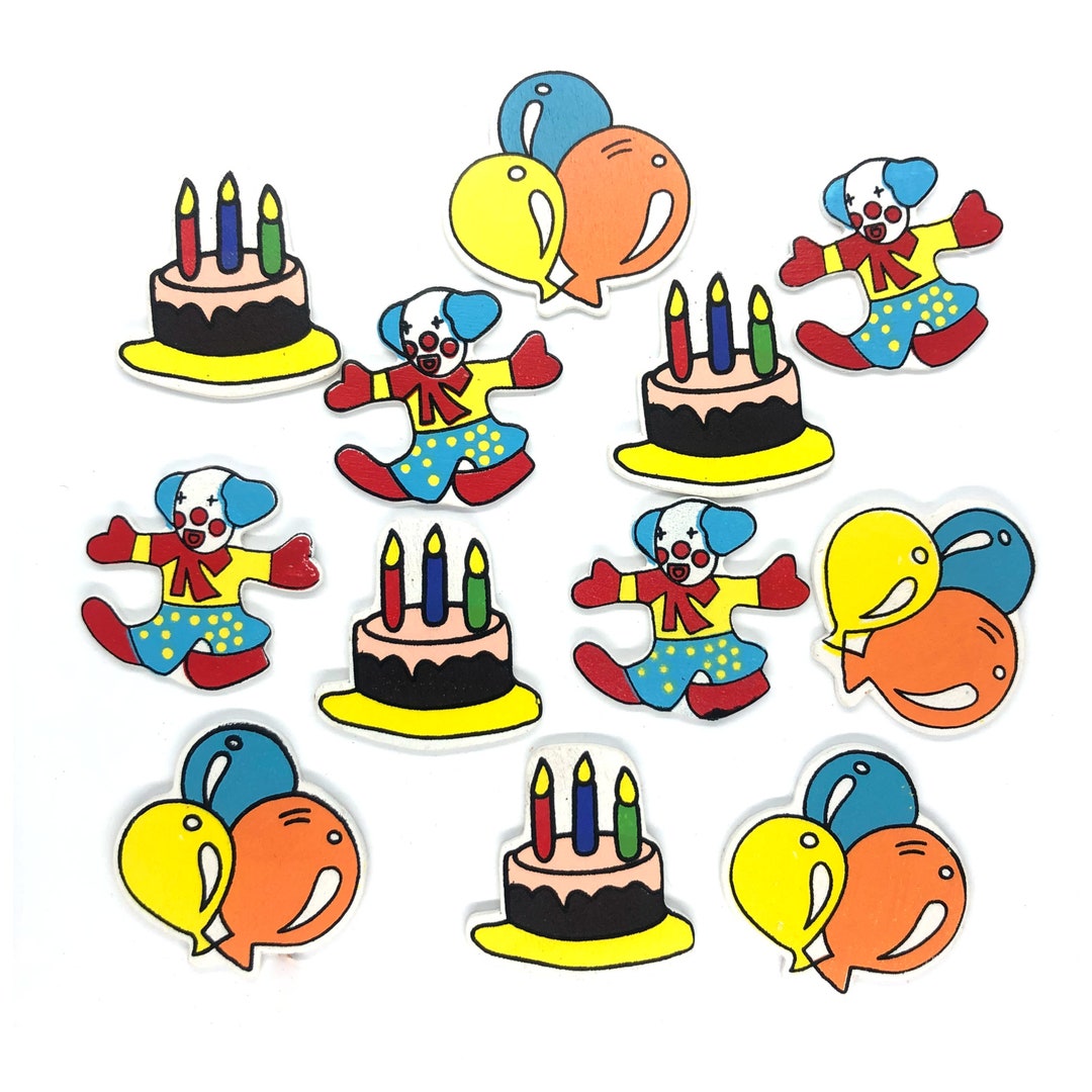 12 X Wood Embellishments Cake Balloons Clowns Flatbacks Craft Toppers ...