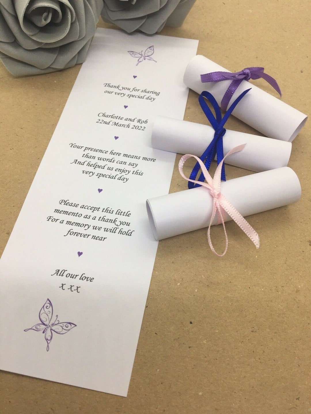 50 X Personalised Wedding Scrolls Mini Favours Thank You Gift Table ...