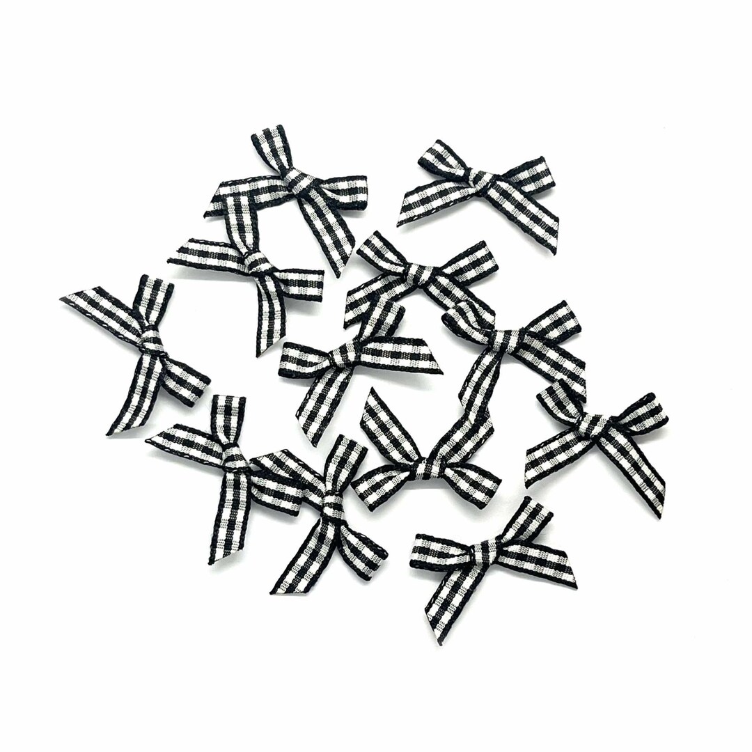 24 X 3.2cm Black & White Ribbon Bow Fabric Gingham 7mm Mini ...