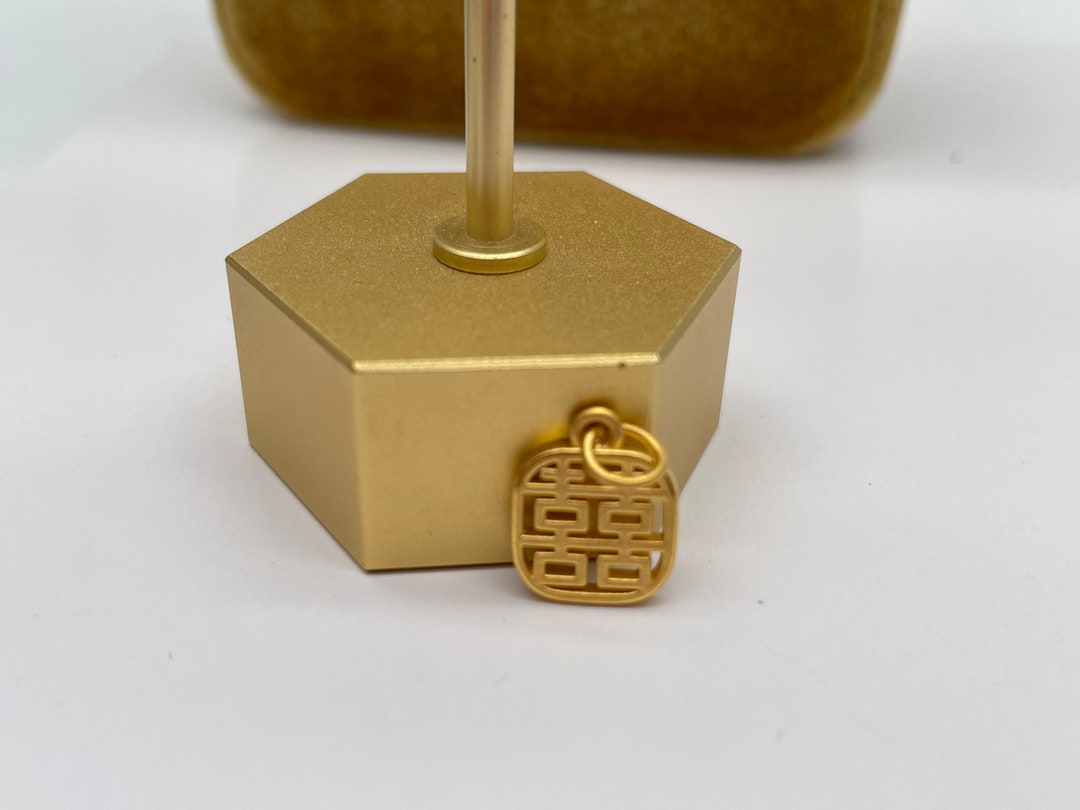 18K Solid Gold Double Happiness Pendant | Symbol of Joy, Harmony, Love ...