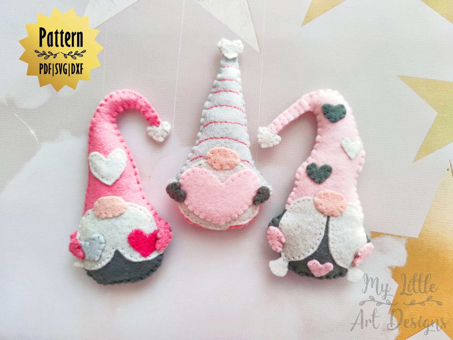 Valentine Felt Gnome Pattern Bundle, Valentine Gnome Felt Pattern, Felt ...