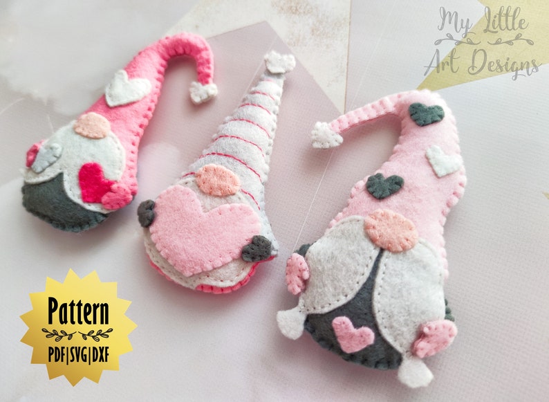 Valentine Felt Gnome Pattern Bundle, Valentine Gnome Felt Pattern, Felt ...
