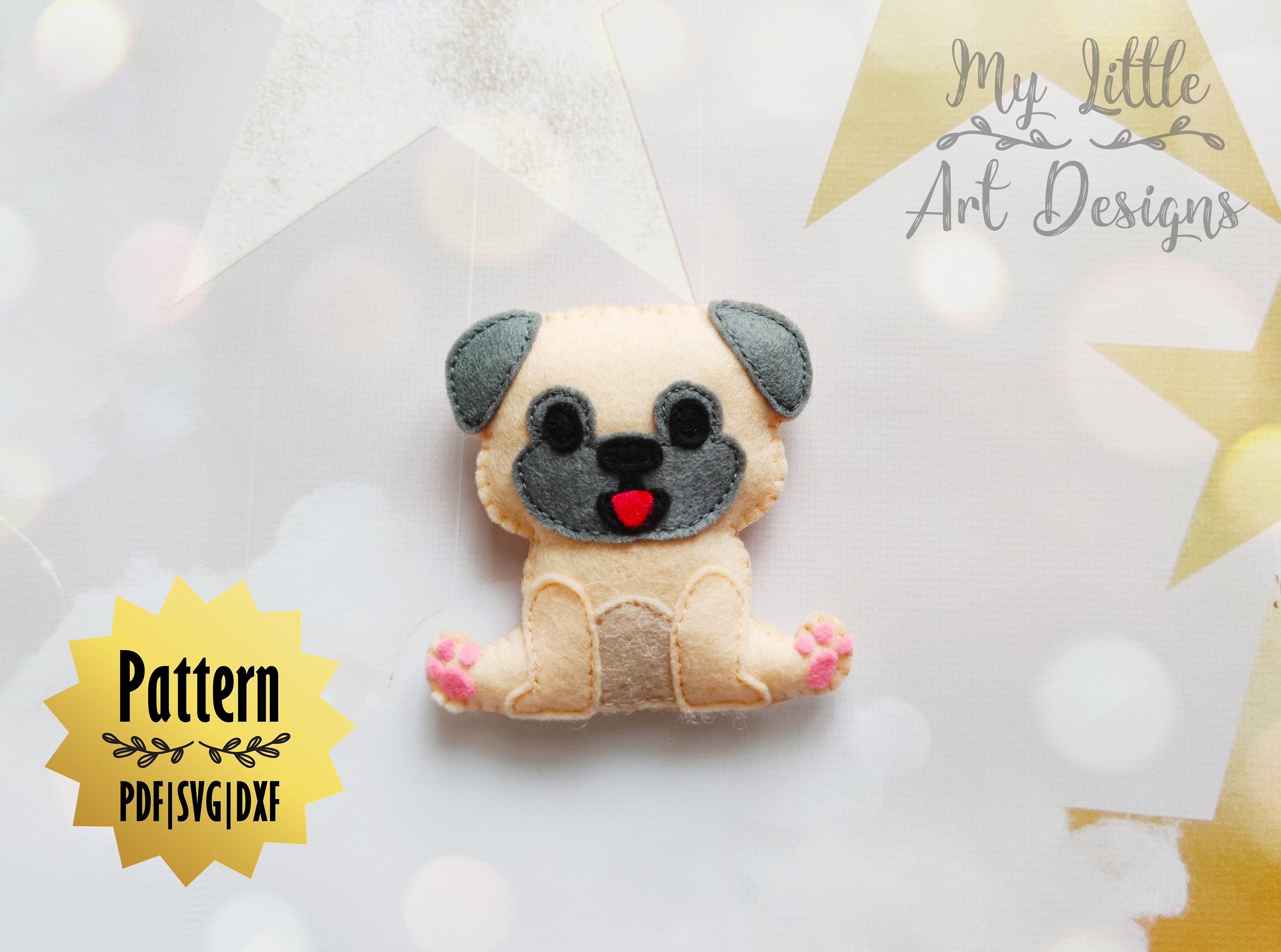 Pug Felt Pattern, Pug Machine Cut, Pug Corgy Ornament, Pug Pattern, Pug ...