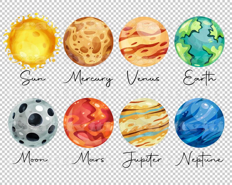 Watercolor Planets Clipart, Solar System Clipart, Outer Space Clip Art ...