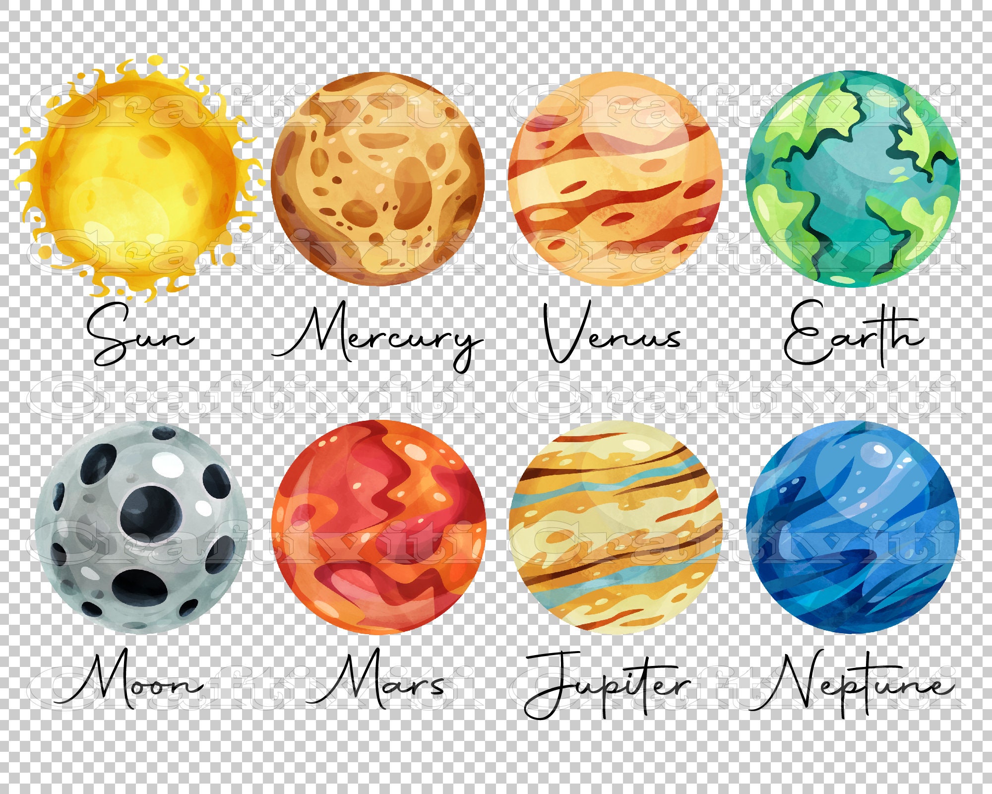 Watercolor Planets Clipart, Solar System Clipart, Outer Space Clip Art ...