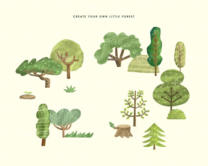 Watercolor Trees Clipart ⊛ Commercial Use Watercolor Clipart Tree and ...