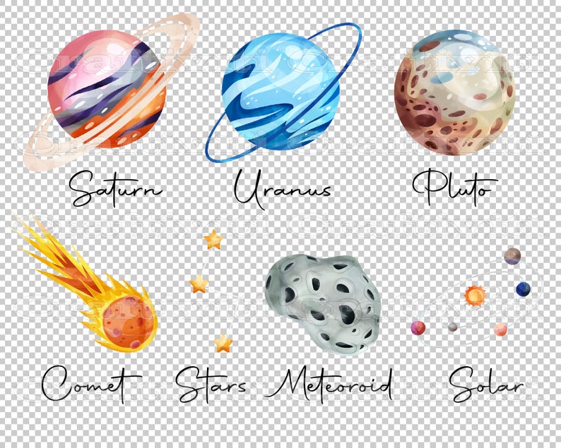 Watercolor Planets Clipart, Solar System Clipart, Outer Space Clip Art ...