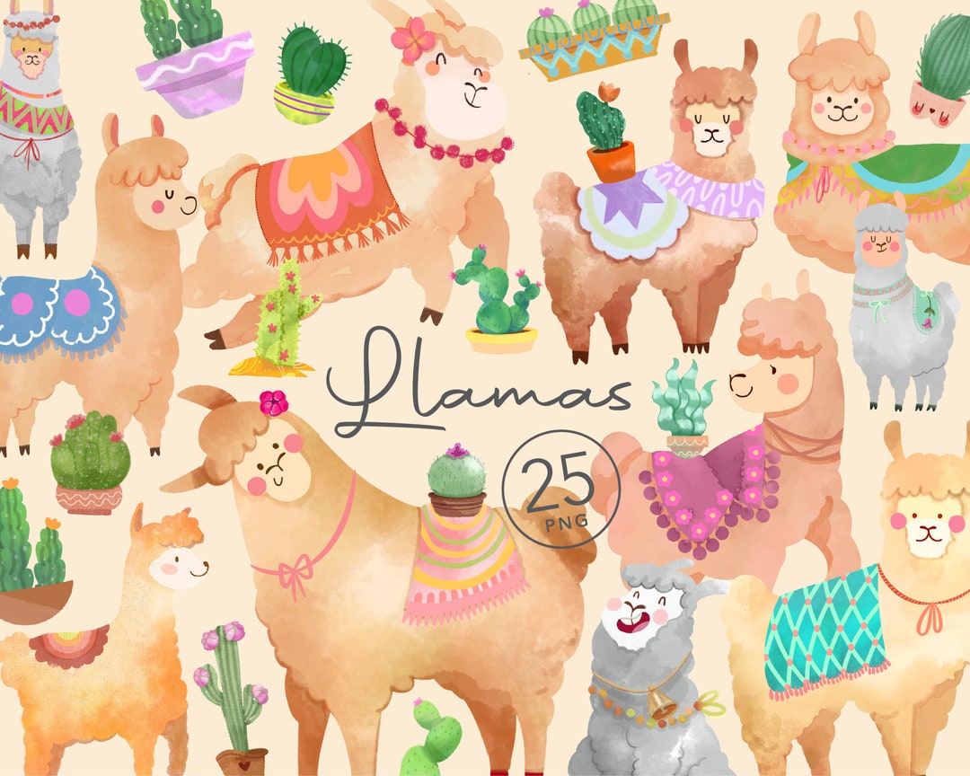 Watercolor Llamas Clipart Alpacas Clipart Cactus Clip Art Llama ...