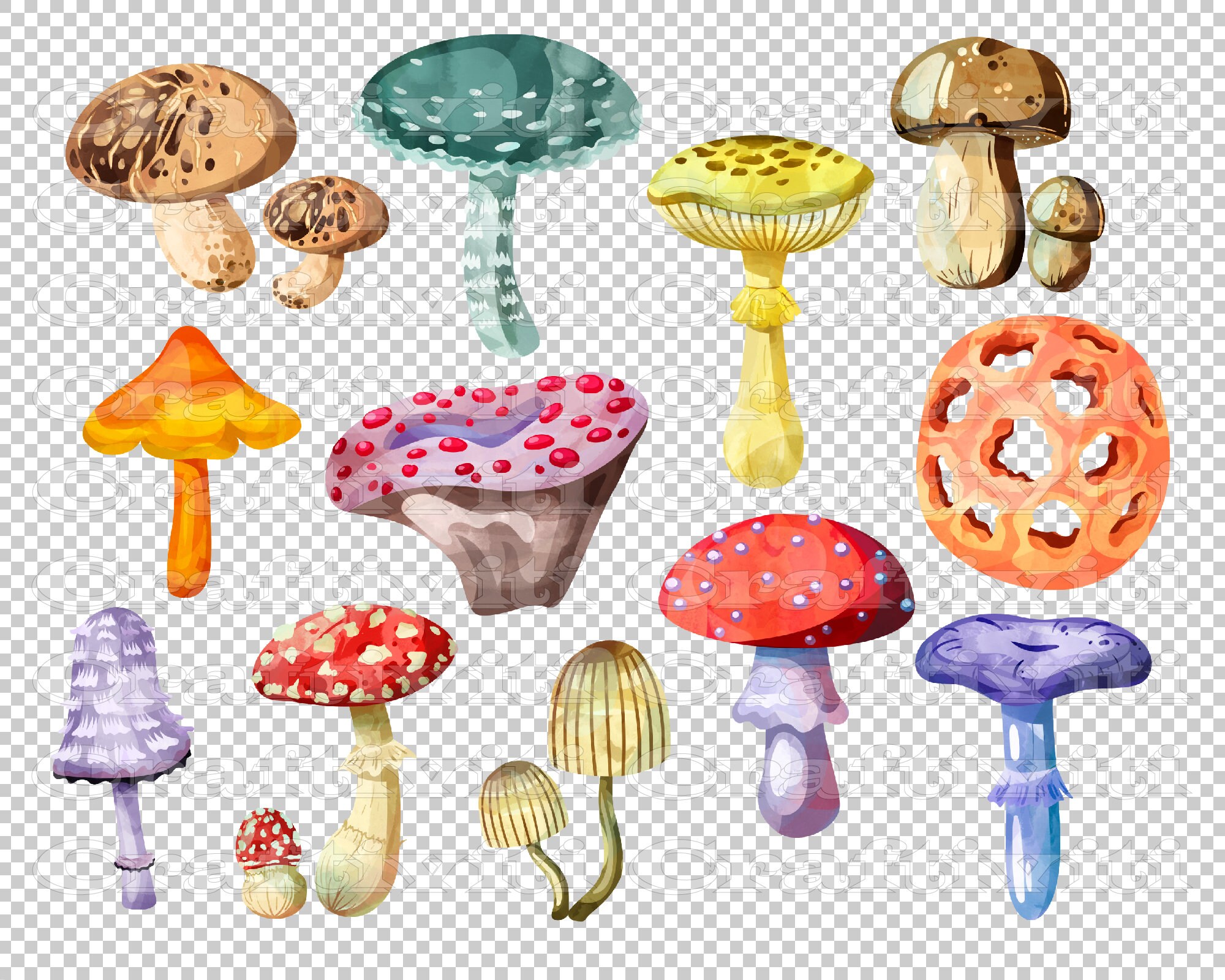 Watercolor Mushrooms Clipart Fungus Clipart Nature Clipart Plants Clip ...