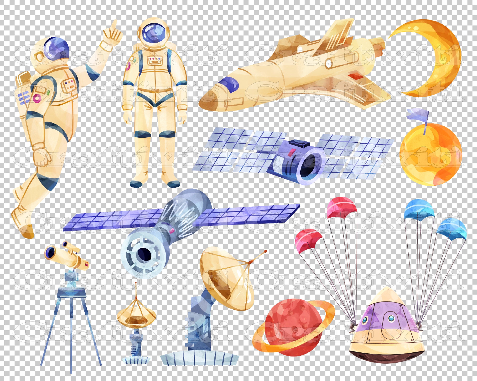 Watercolor Space Clipart Spacecraft Clipart Astronaut Clip Art Space ...