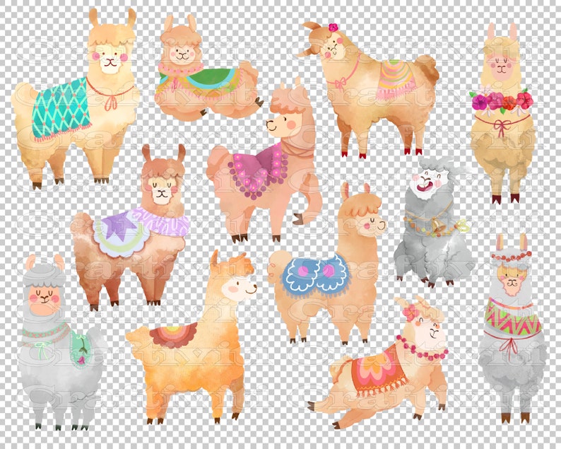 Watercolor Llamas Clipart Alpacas Clipart Cactus Clip Art Llama ...