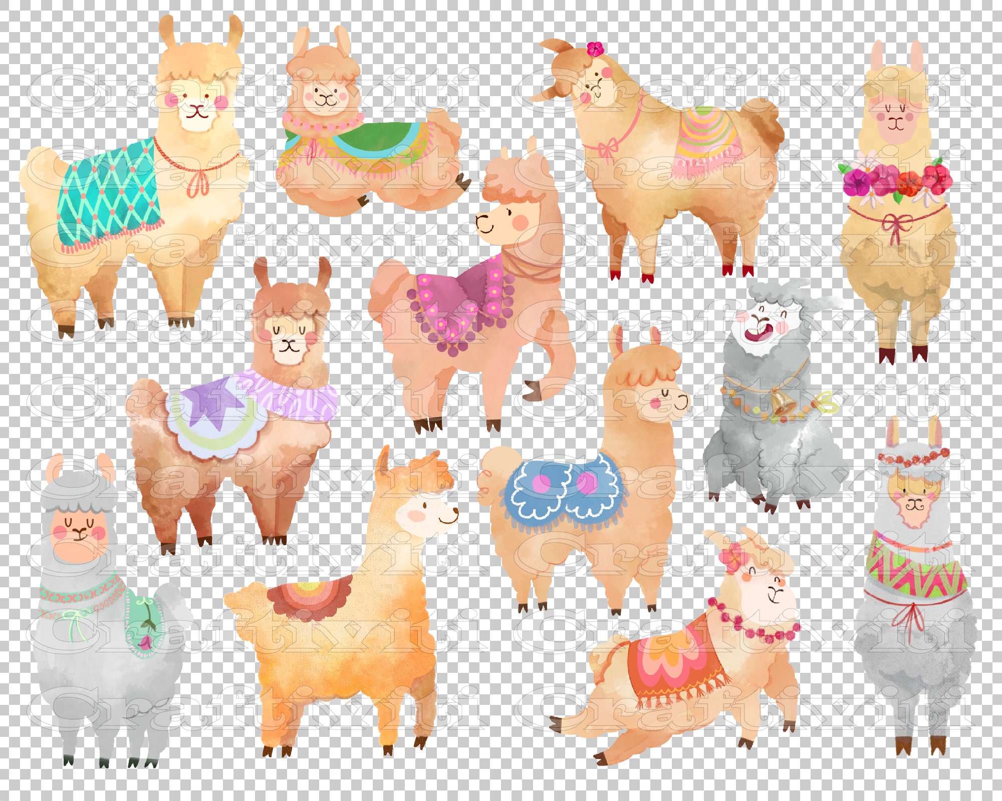 Watercolor Llamas Clipart Alpacas Clipart Cactus Clip Art Llama ...